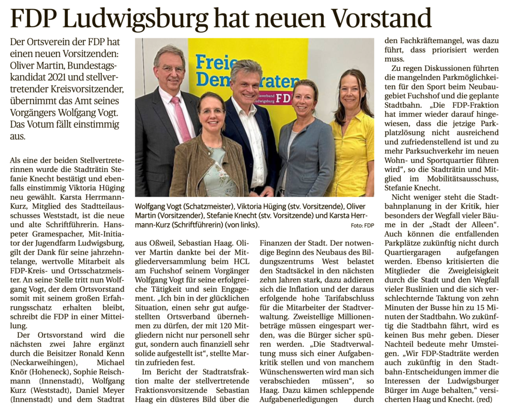 FDP Ortsverband Ludwigsburg - Neuer Vorstand der FDP Ludwigsburg